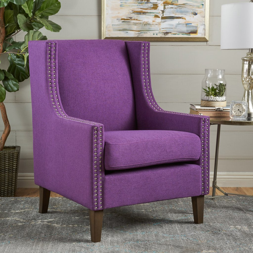 Cecilia Classic Studded Purple Wingback Club Armchair – Lumina'NLark
